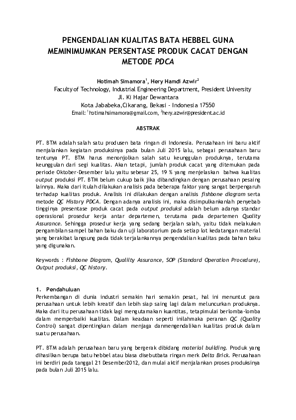 (PDF) PENGENDALIAN KUALITAS BATA HEBBEL GUNA MEMINIMUMKAN PERSENTASE ...