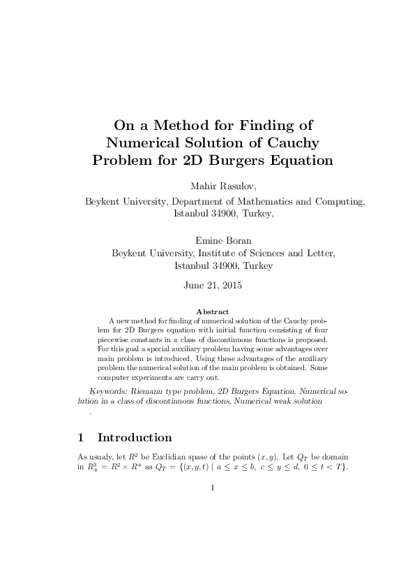 Pdf On A Method For Finding The Numerical Solution Of Cauchy Problem For 2d Burgers Equation