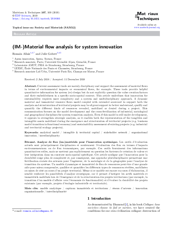 (PDF) IM-Material flow analysis for system innovation