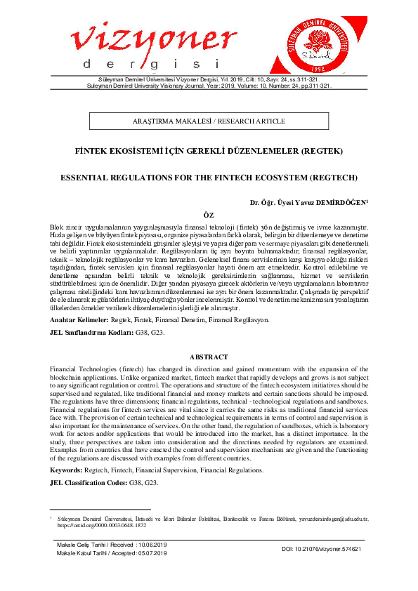(PDF) Fintek Ekosistemi için Gerekli Düzenlemeler (Regtek)