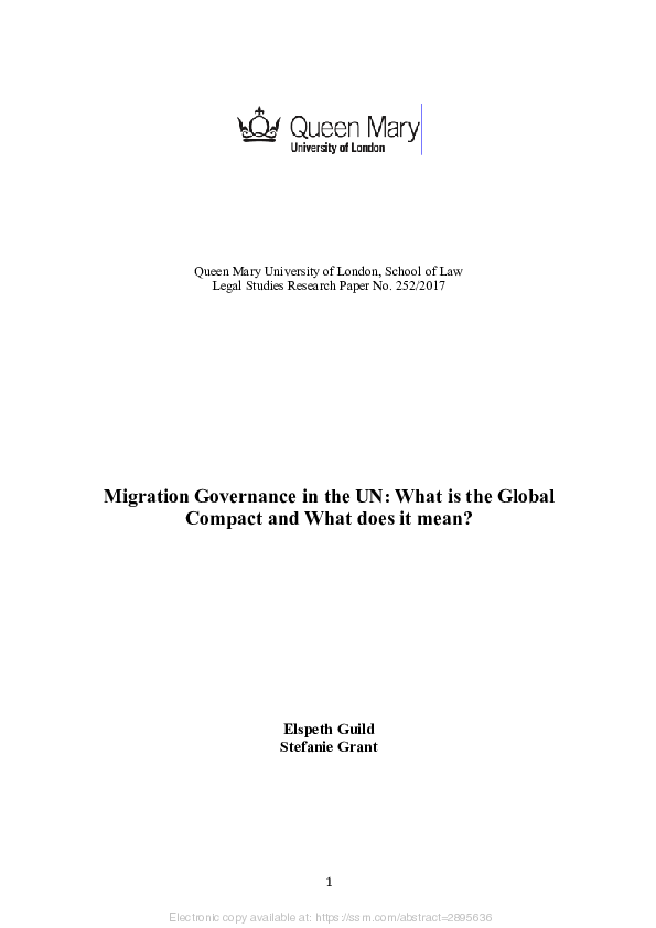 (PDF) Migration Governance in the UN: What is the Global Compact and ...