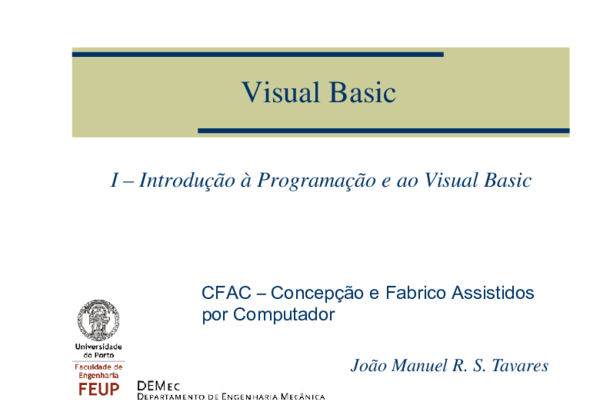 (PDF) Visual Basic I -Introdução à Programação e ao Visual Basic