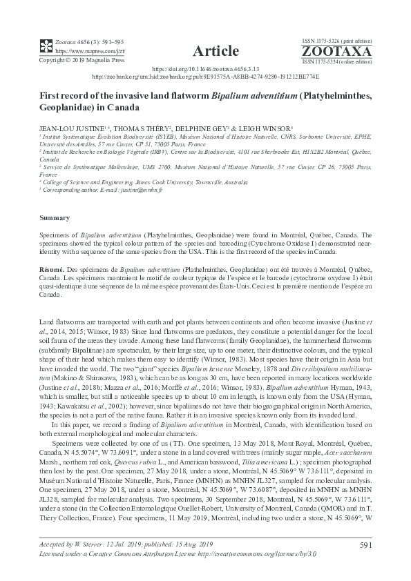 (PDF) First record of the invasive land flatworm Bipalium adventitium ...