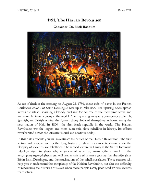 (PDF) HIST199: 1791, The Haitian Revolution