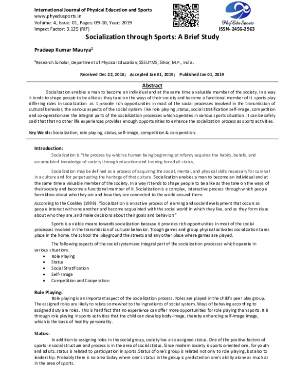 (PDF) Socialization through Sports: A Brief Study