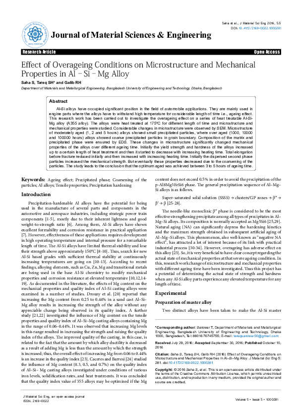 (PDF) Microstructure and Mechanical Properties in Al-Si-Mg Alloy