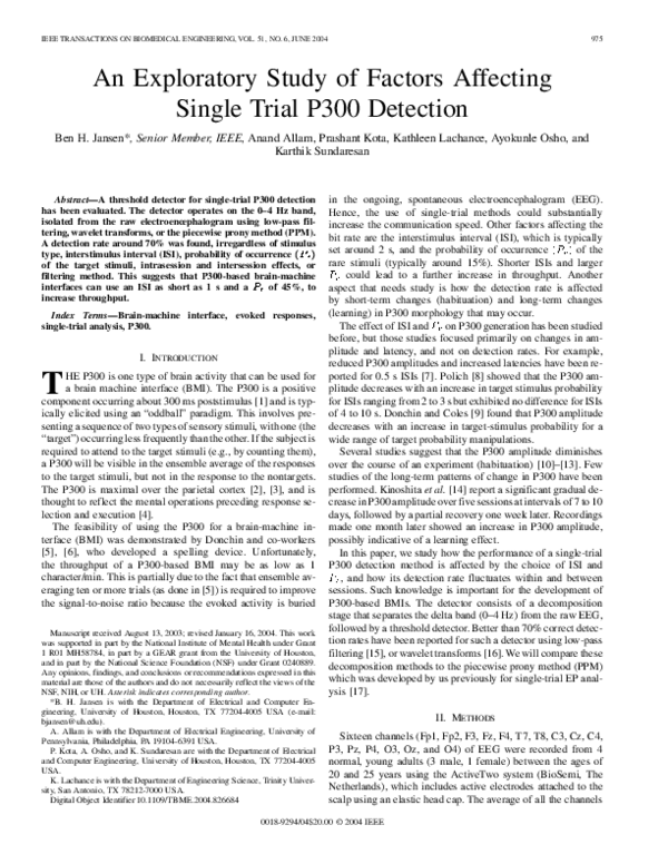 (PDF) An Exploratory Study of Factors Affecting Single Trial P300 Detection