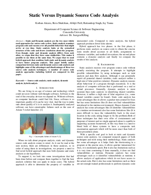 Pdf Static Versus Dynamic Source Code Analysis