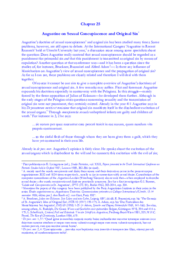 (PDF) AUGUSTINE ON SEXUAL CONCUPISCENCE AND ORIGINAL SIN (CH. 25 IN ...