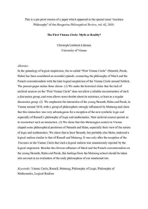 (PDF) The First Vienna Circle: Myth or Reality?