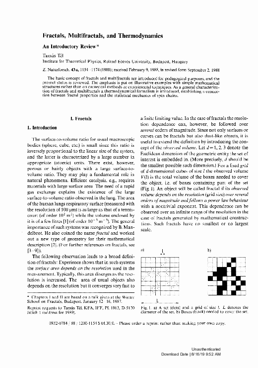 (PDF) Fractals, Multifractals, and Thermodynamics