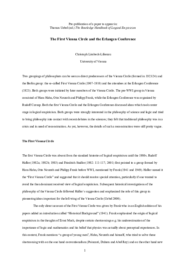 (PDF) The First Vienna Circle and the Erlangen Conference