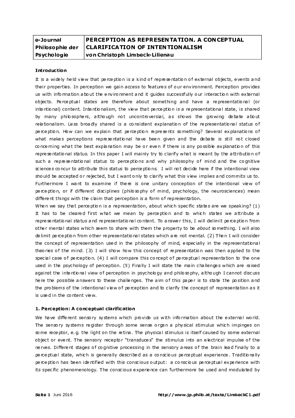 (PDF) Perception as Representation. A Conceptual Clarification of ...