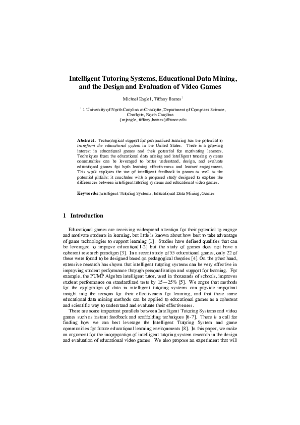 (PDF) Intelligent Tutoring Systems, Educational Data Mining, and the Design and Evaluation of ...
