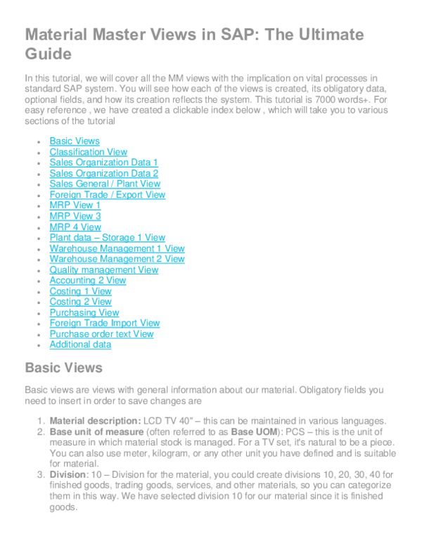 (DOC) Material Master Views in SAP The Ultimate Guide