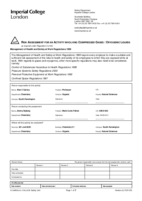 (DOC) Risk Assessment for an Activity involving Compressed Gases ...