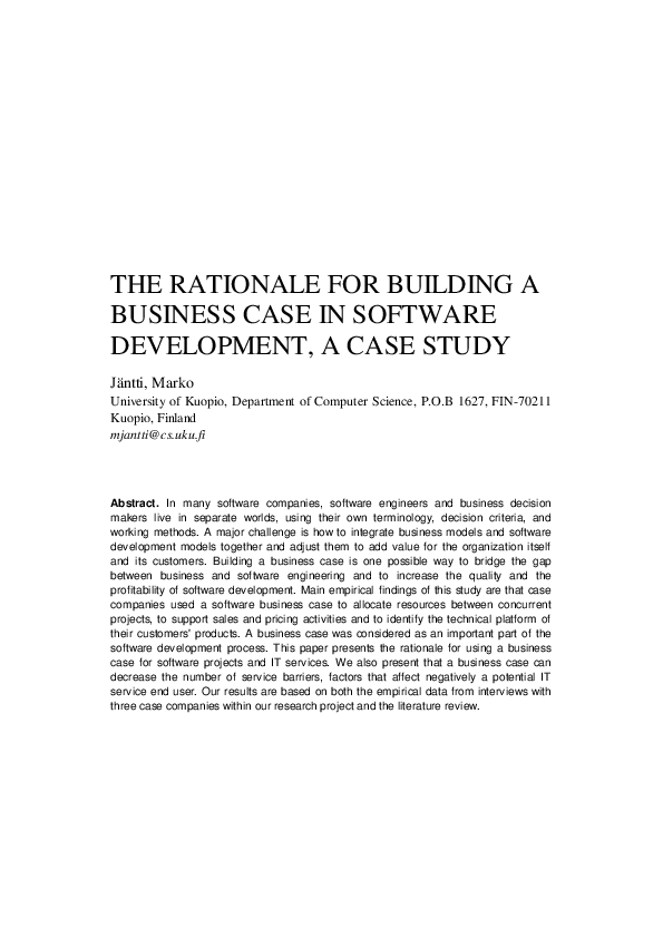 (PDF) THE RATIONALE FOR BUILDING A BUSINESS CASE IN SOFTWARE ...