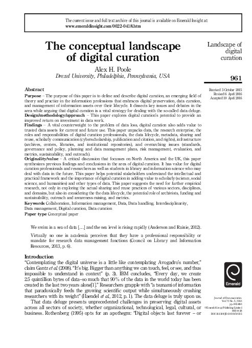 (PDF) The Conceptual Landscape of Digital Curation