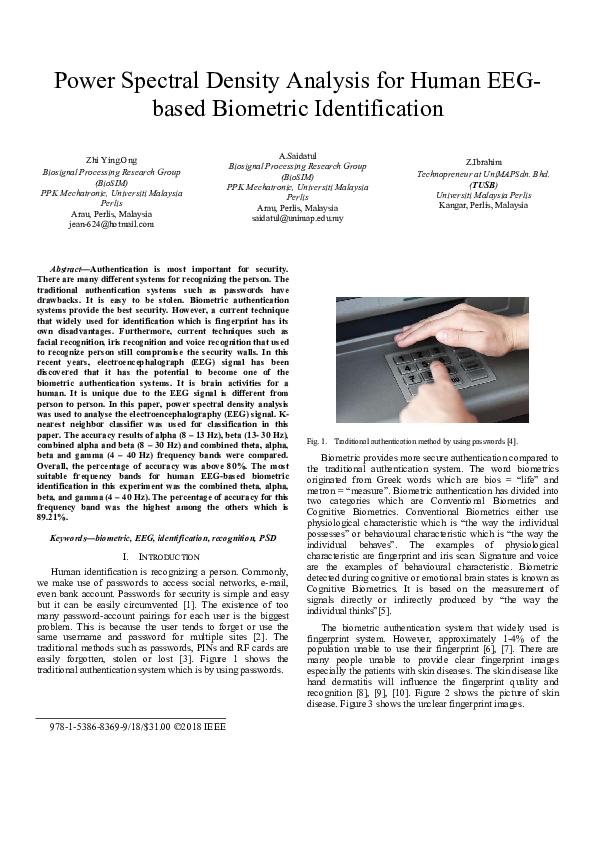(PDF) Power Spectral Density Analysis for Human EEG- based Biometric Identification