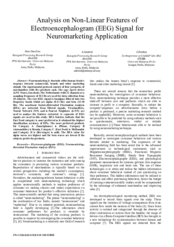 (PDF) Analysis on Non-Linear Features of Electroencephalogram (EEG) Signal for Neuromarketing ...