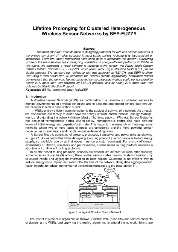 (PDF) Lifetime Prolonging for Clustered Heterogeneous Wireless Sensor Networks by SEP-FUZZY