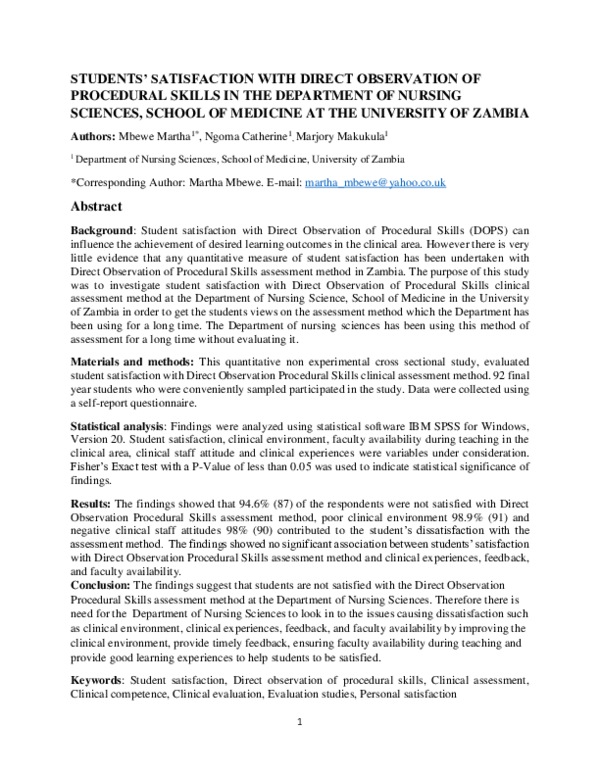 (DOC) STUDENTS' SATISFACTION WITH DIRECT OBSERVATION OF PROCEDURAL ...