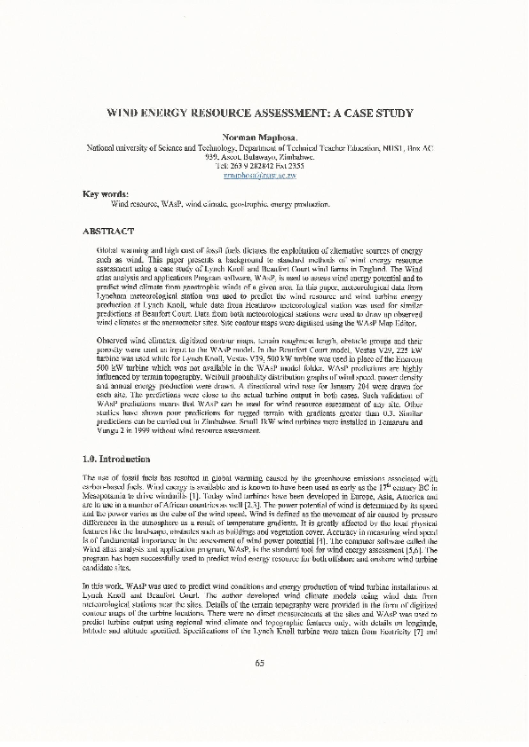 (PDF) Wind energy resource assessment: A case study