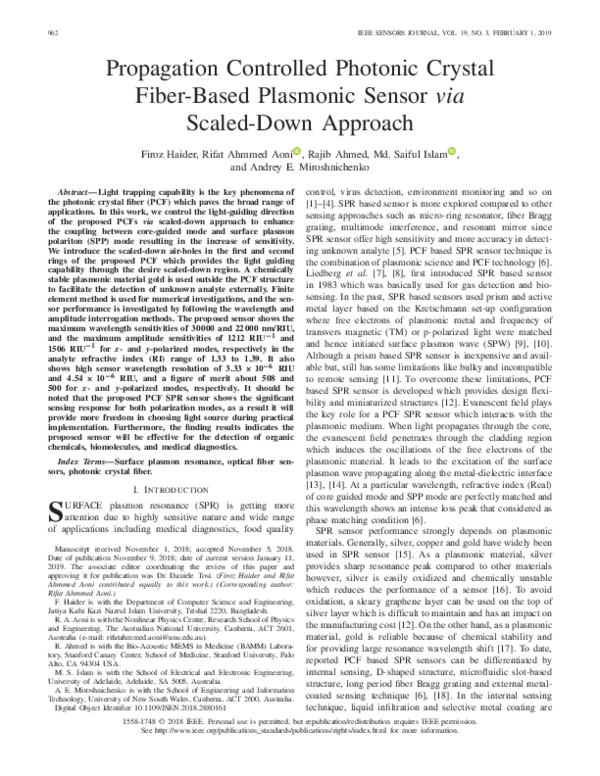 (PDF) Propagation Controlled Photonic Crystal Fiber-Based Plasmonic Sensor via Scaled-Down Approach