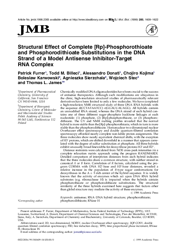 (PDF) Structural Effect of Complete [Rp]-Phosphorothioate and ...