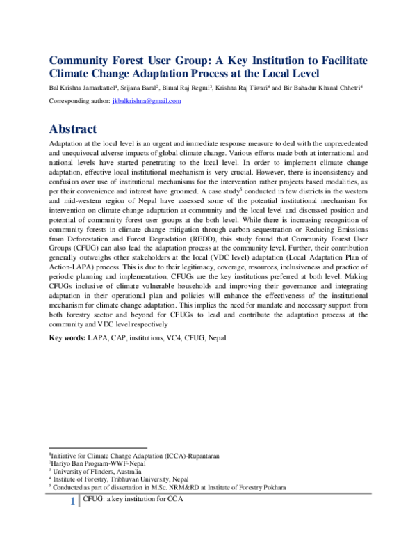 (PDF) Community Forest User Group: A Key Institution to Facilitate ...