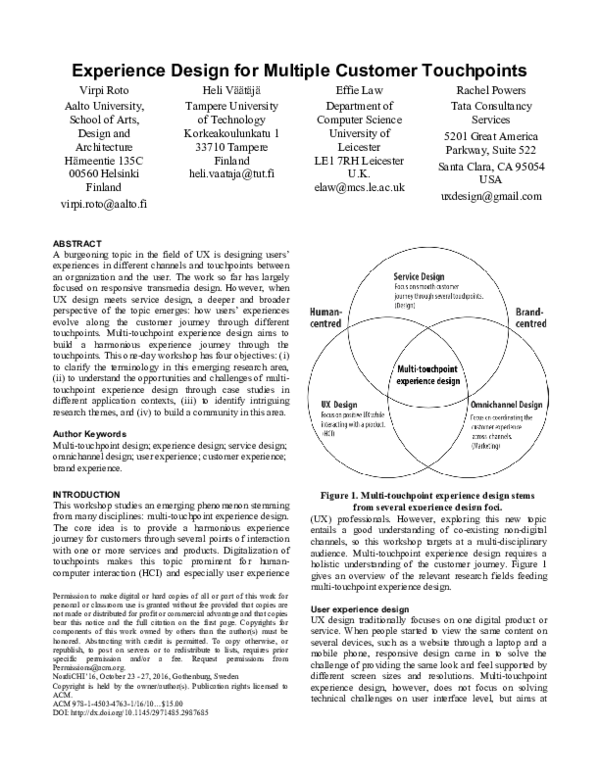 (PDF) Experience Design for Multiple Customer Touchpoints