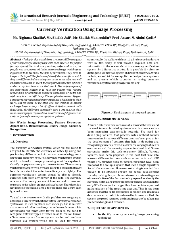 (PDF) IRJET- Currency Verification Using Image Processing
