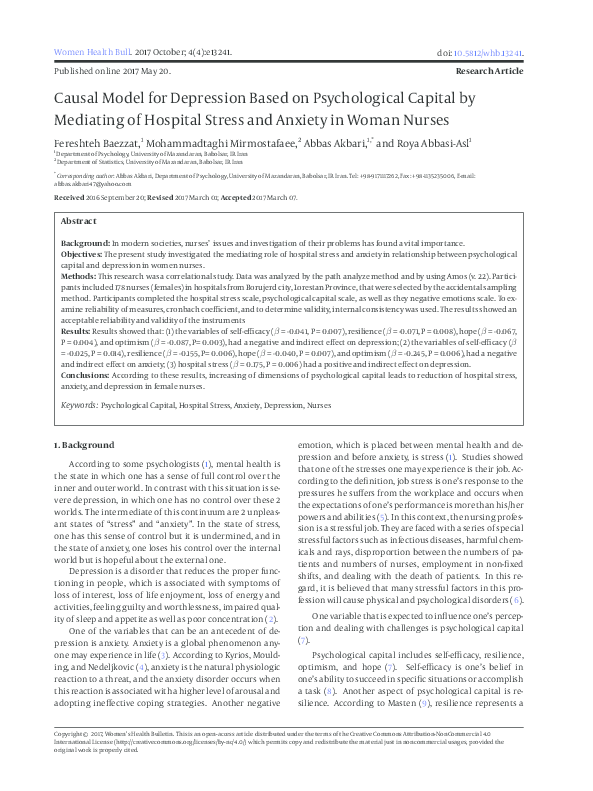(PDF) Causal Model for Depression Based on Psychological Capital by ...