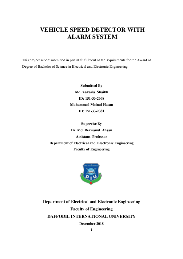 (DOC) Vehicle speed detection with alarm system