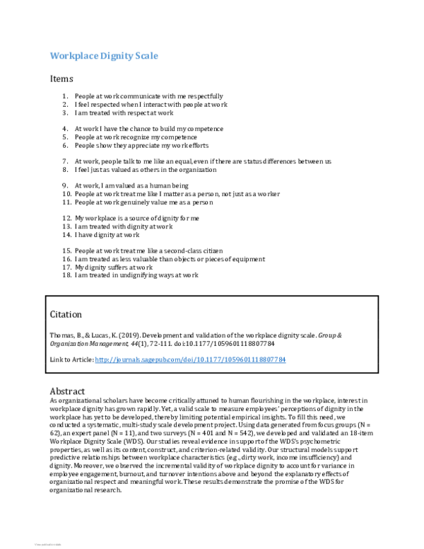 (PDF) Workplace Dignity Scale Items