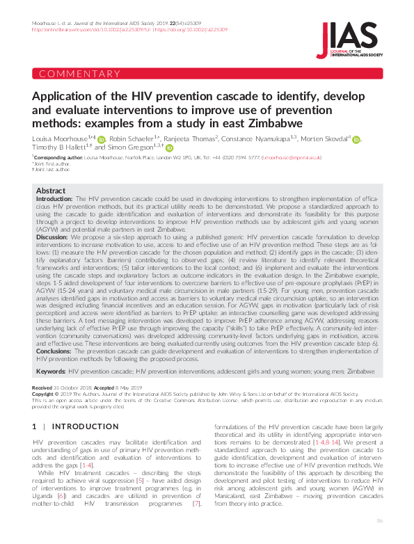 (PDF) Application of the HIV prevention cascade to identify, develop ...