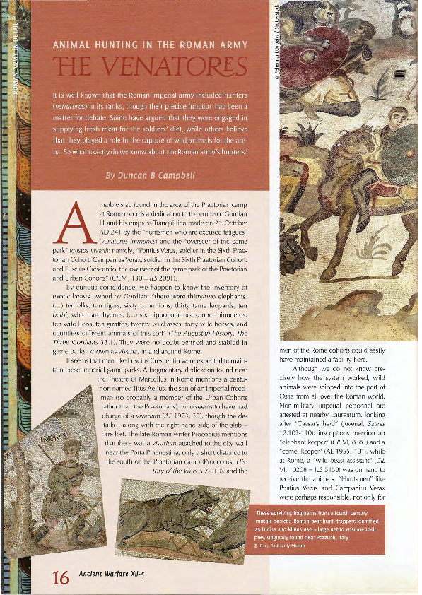 (PDF) The Roman Army in Detail: The Venatores - animal hunting in the ...