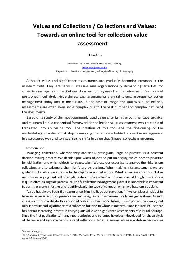 (PDF) Values and Collections/Collections and Values