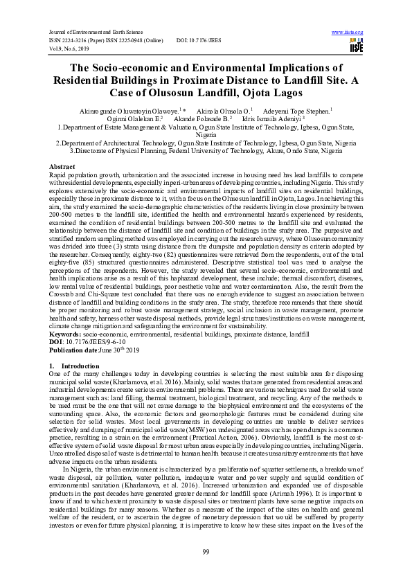 (PDF) The Socio-economic and Environmental Implications of Residential Buildings in Proximate ...