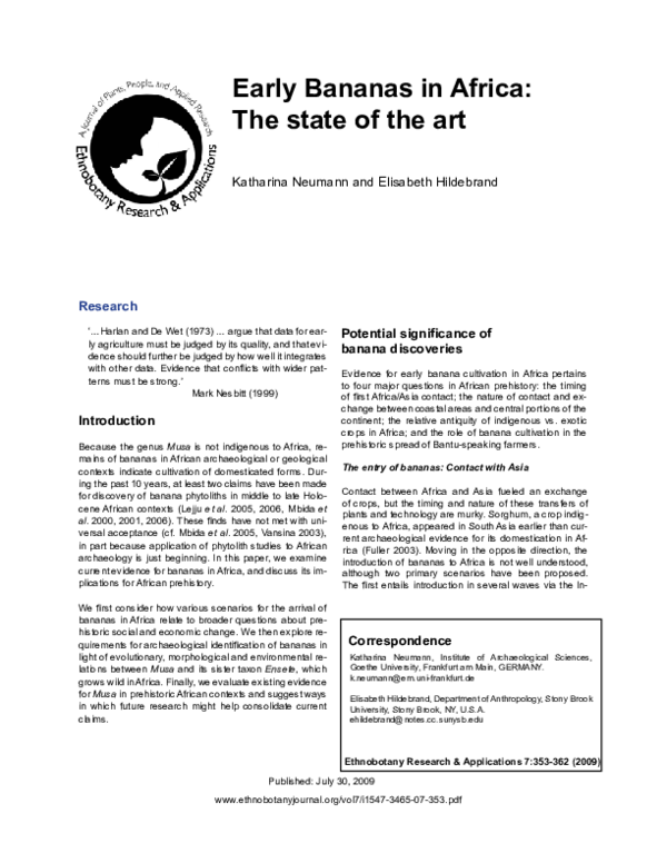 (PDF) Early Bananas in Africa: The state of the art