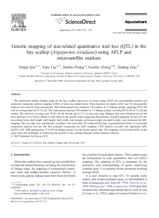 Pdf Qtl Mapping Of Size Traits In Bay Scallop Using Aflp Markers