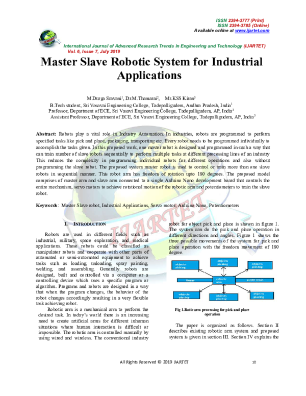 (PDF) Master Robot for Training Slave Robots in Industries