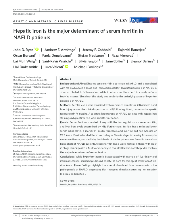 (PDF) Hepatic iron is the major determinant of serum ferritin in NAFLD ...