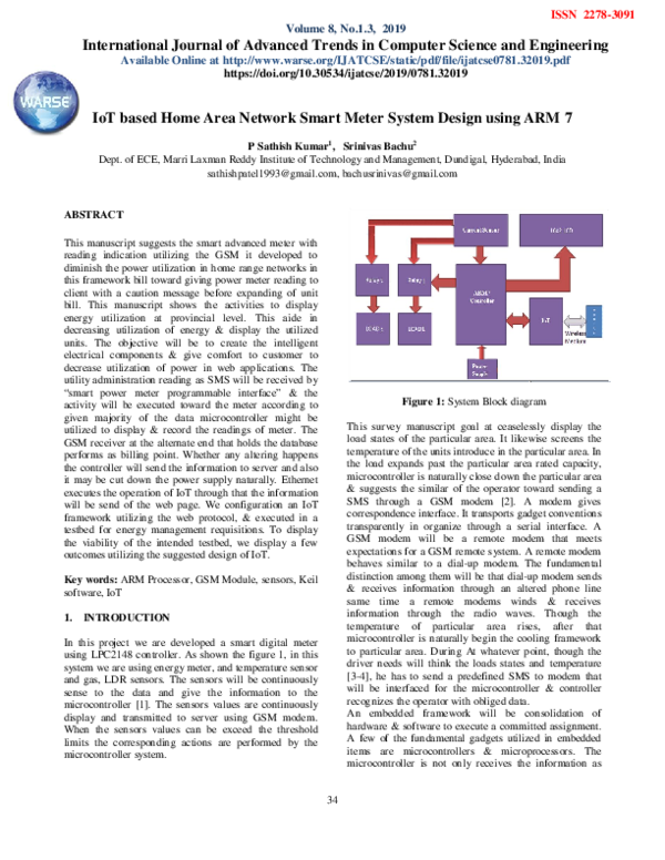 (PDF) IoT based Home Area Network Smart Meter System Design using ARM 7