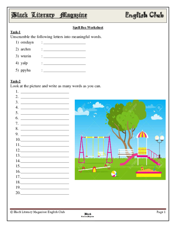 (PDF) Spell Bee worksheet