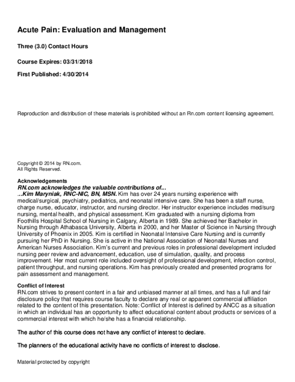 (PDF) Acute Pain: Evaluation and Management
