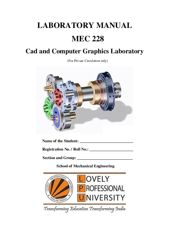 (PDF) LABORATORY MANUAL MEC 228 Cad and Computer Graphics Laboratory