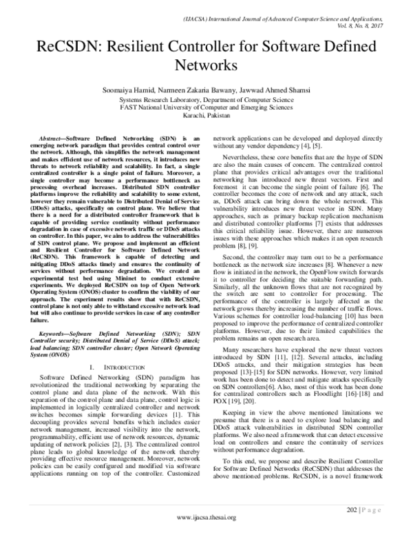 (PDF) ReCSDN: Resilient Controller for Software Defined Networks