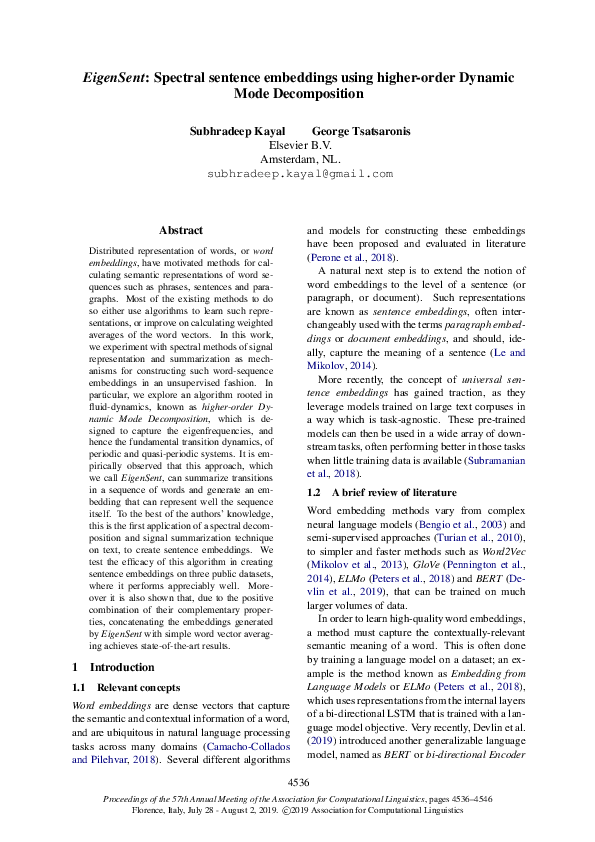 Pdf Eigensent Spectral Sentence Embeddings Using Higher Order
