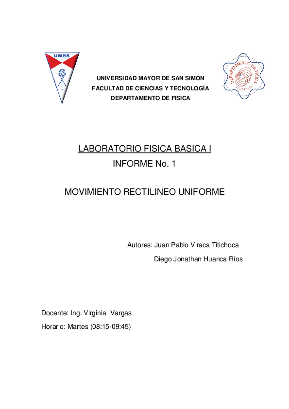 Pdf Laboratorio Fisica Basica I Informe No 1 Movimiento Rectilineo